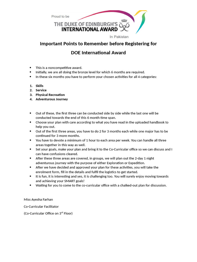 Important Points To Remember Before Registering For The DOE Award | PDF ...
