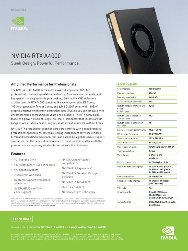 Nvidia RTX A4000 Datasheet Us Web | PDF