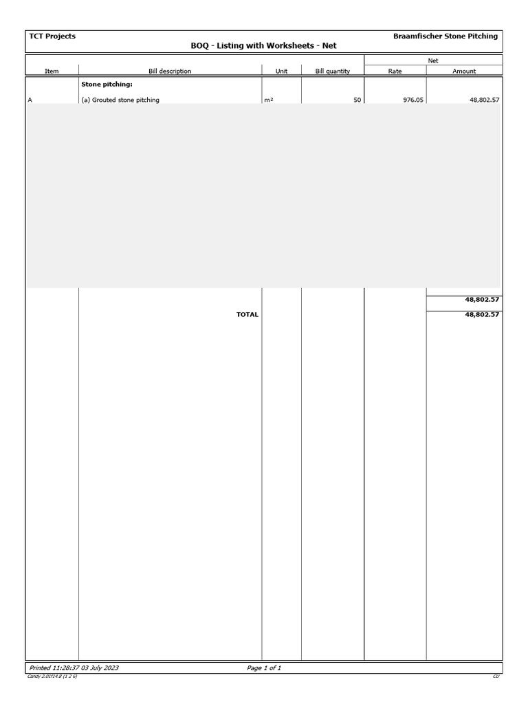 Grouted Stone Pitching BOQ Summary | PDF | Building Materials | Materials