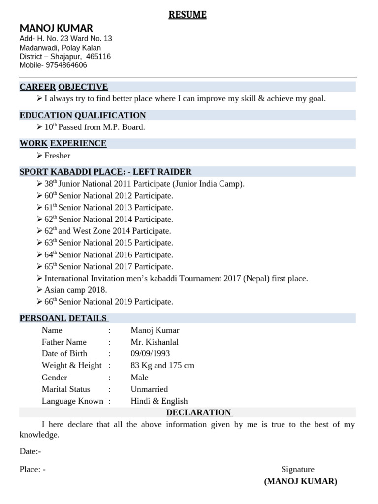 Resume Manoj | PDF