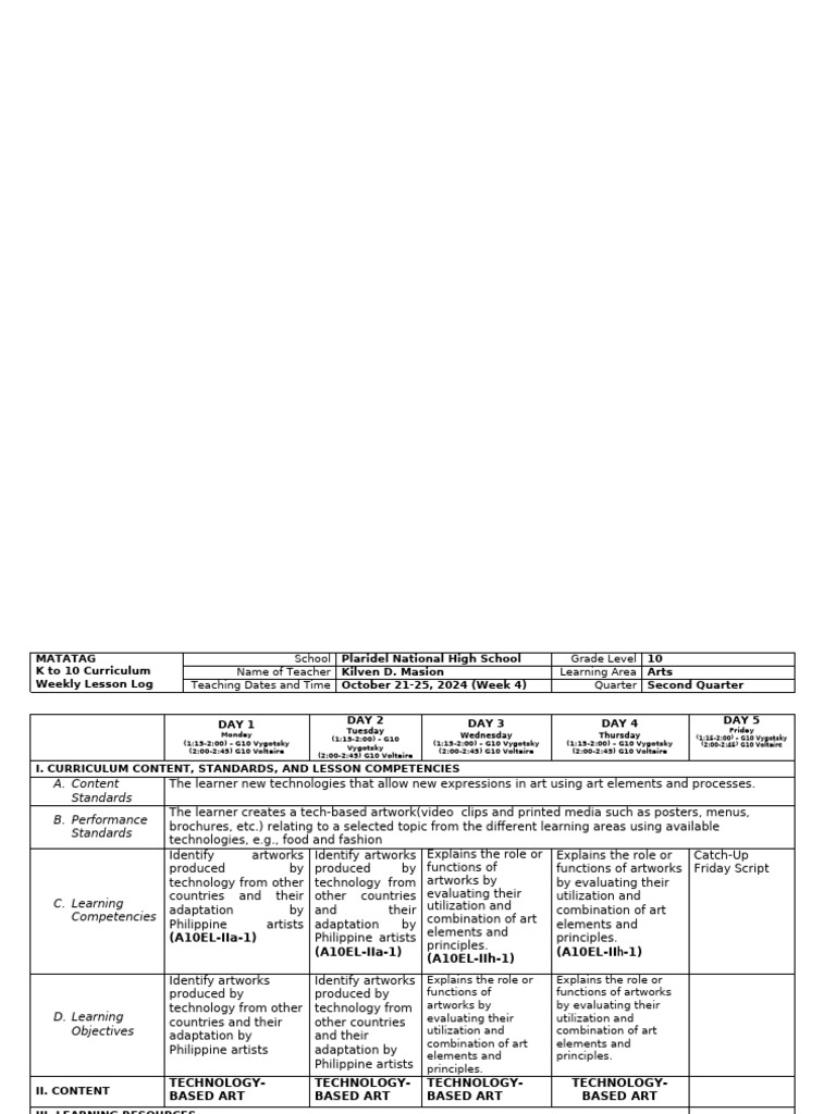 WEEK4 Mapeh10 | PDF | Learning | Vocabulary