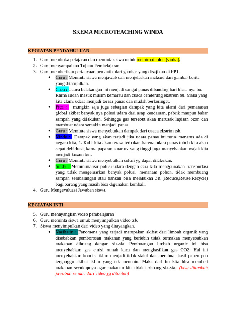 Skema Microteaching Winda | PDF