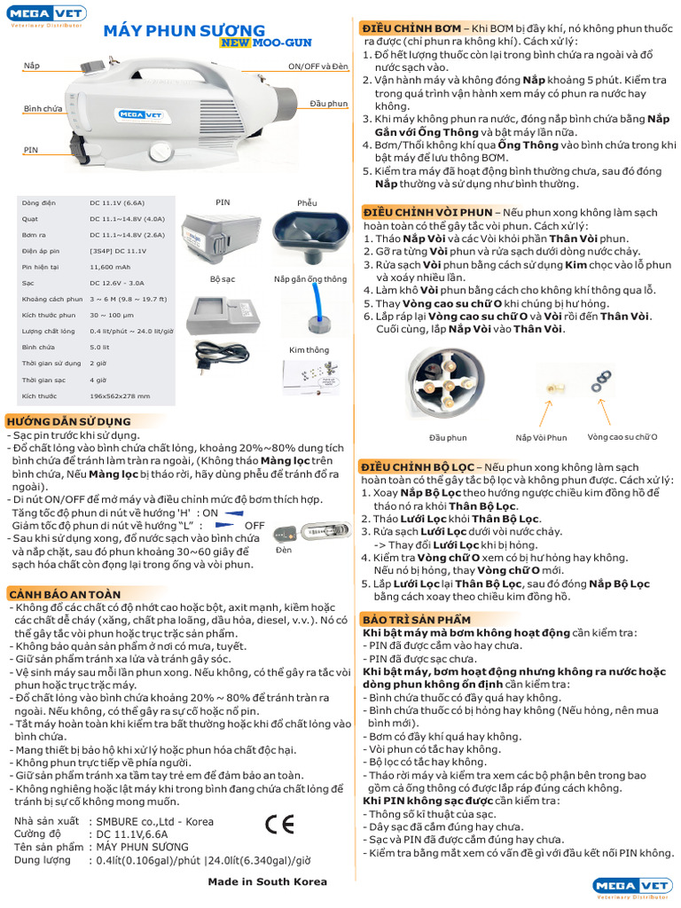 HDSD MÁY PHUN SƯƠNG MOO-GUN MEGAVET | PDF