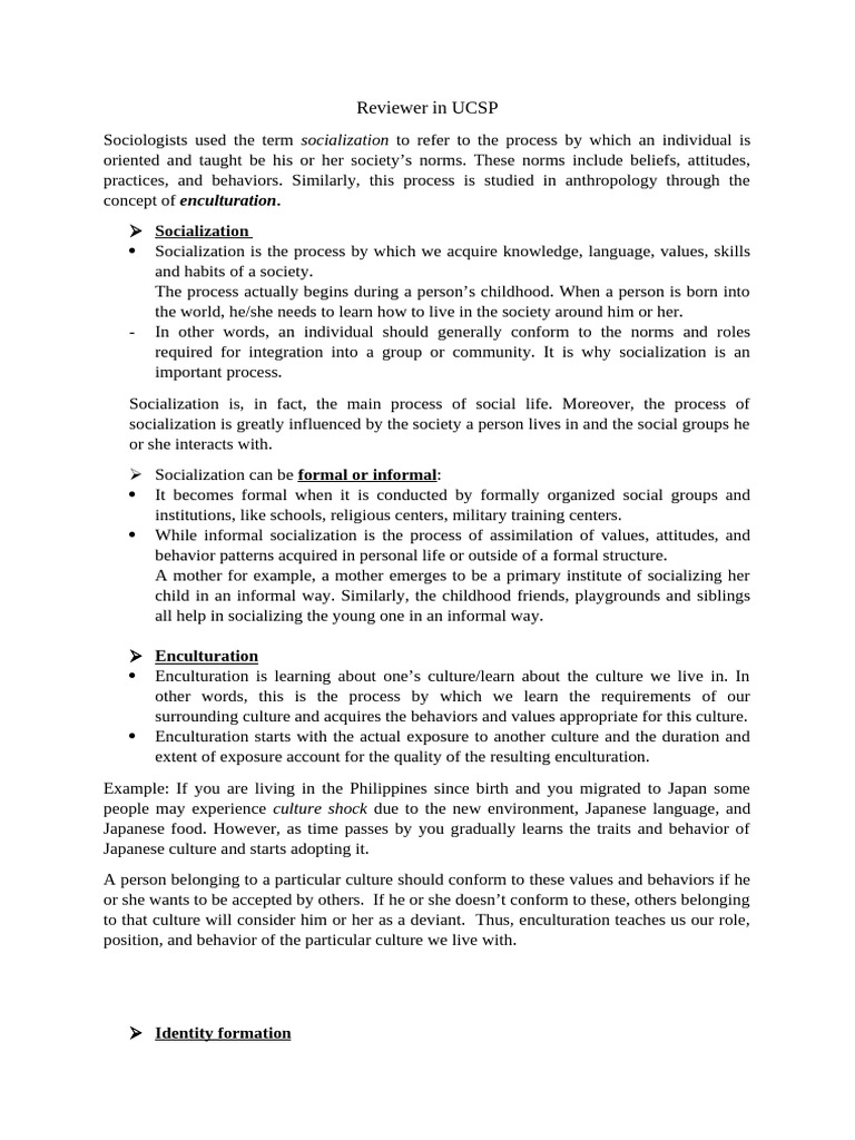 Socialization and Enculturation | PDF | Deviance (Sociology ...