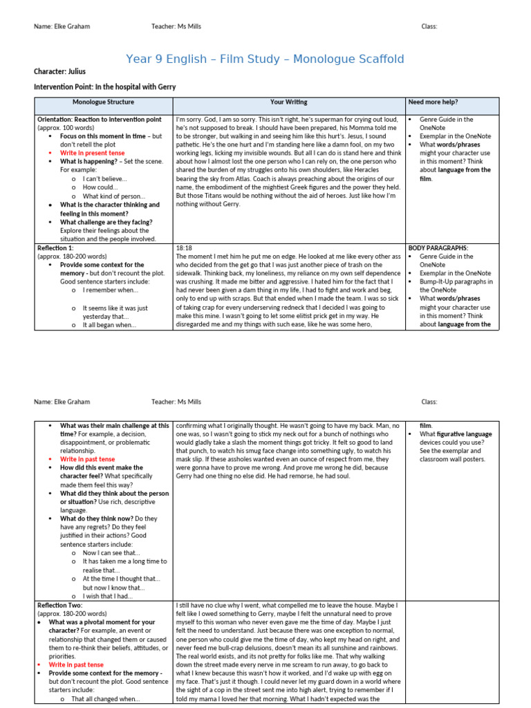 Remember The Titans - Monologue Scaffold | PDF