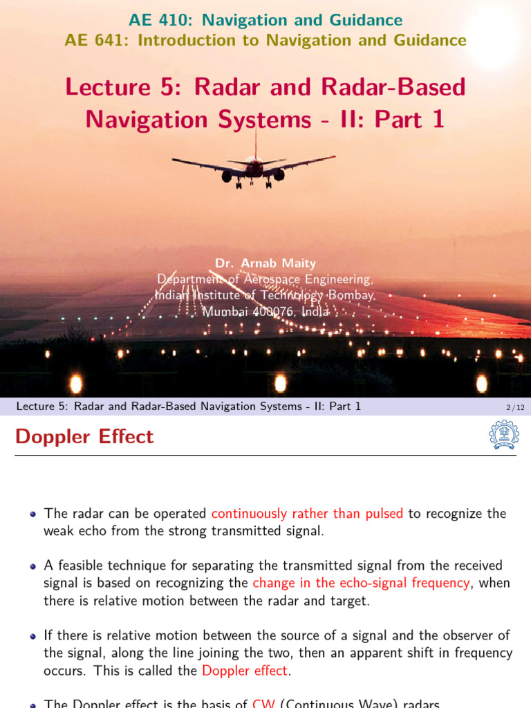 Lecture 5 Radar II Part 1 2024 AE 410 & AE 641 AM | PDF | Radar | Doppler Effect