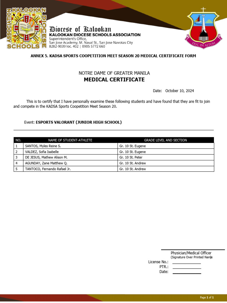 Medical Certificate Jhs Valorant Orig | PDF