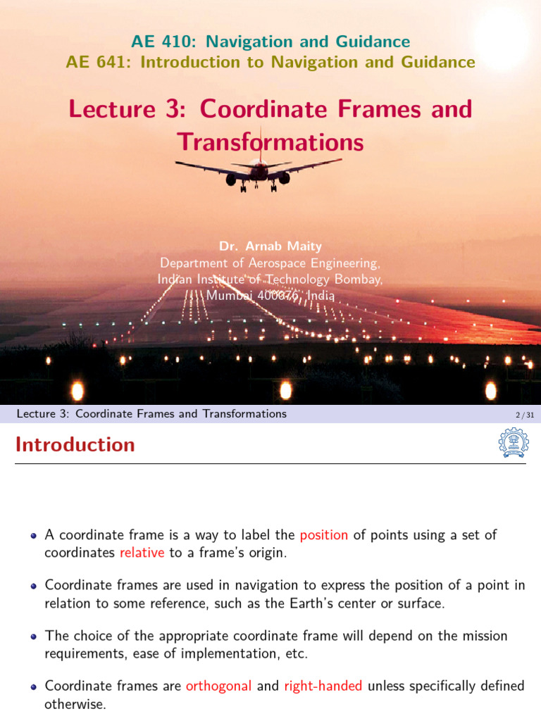 Lecture 3-Coordinate Frames-2024-AE 410 & AE 641-AM | PDF | Inertial ...