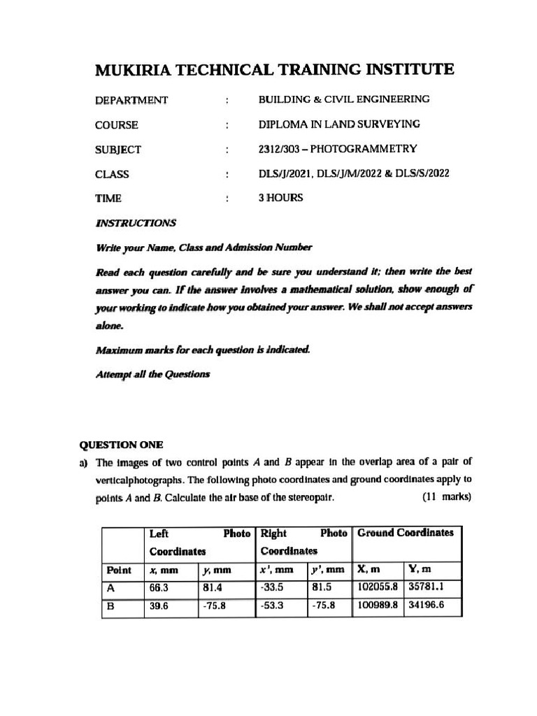 Photogrammetry Marking Scheme-2 | PDF