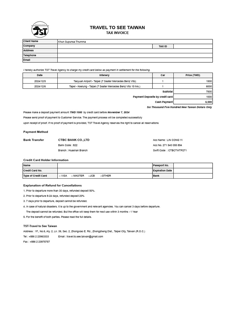 TST Tax Invoice - 2024.12.5.6 Khun Supunsa Thumma | PDF | Credit Card ...