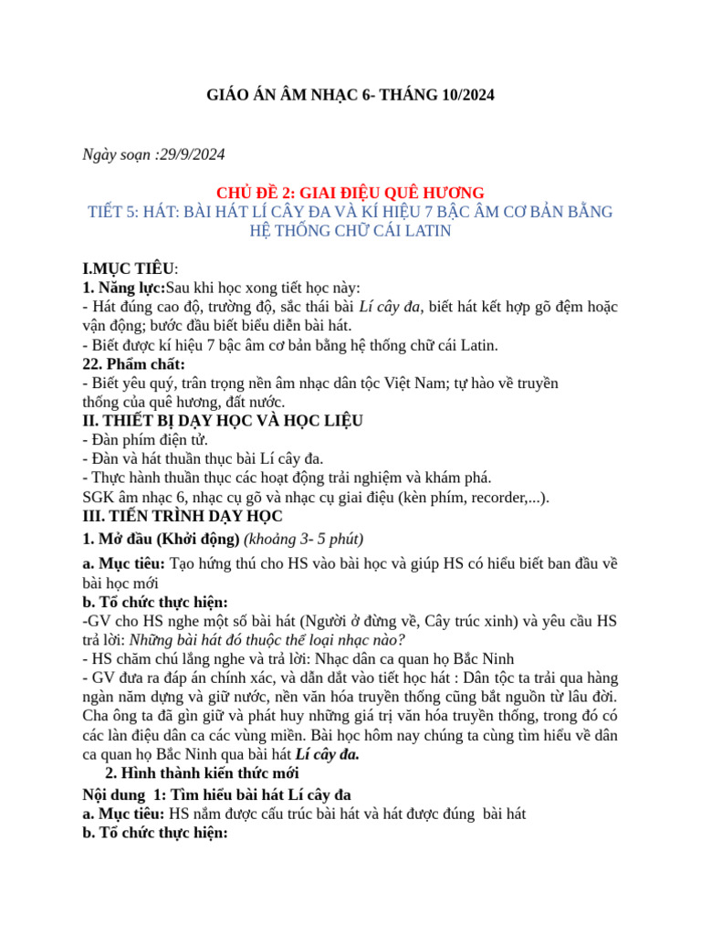 Giáo Án Âm NH C 6 T NG | PDF