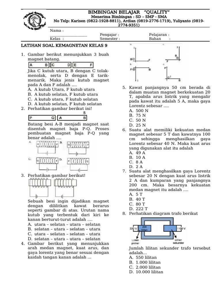 Latihan Soal Kemagnetan Kelas 9 | PDF | Sains & Matematika