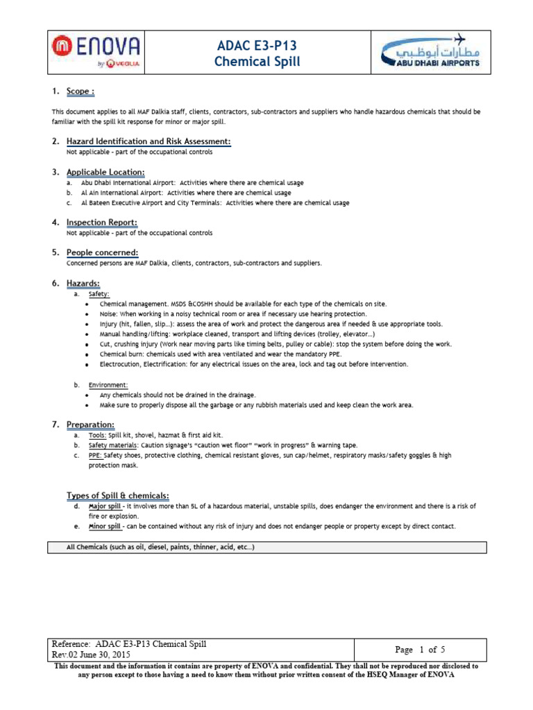ADAC E3-P13 Chemical Spill R2 | PDF | Waste | Personal Protective Equipment