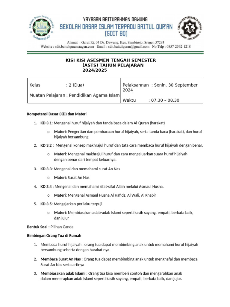 KELAS 2 - PAI - ASTS - SMTR 1 - Revisi | PDF | Filsafat | Kajian Bahasa Asing