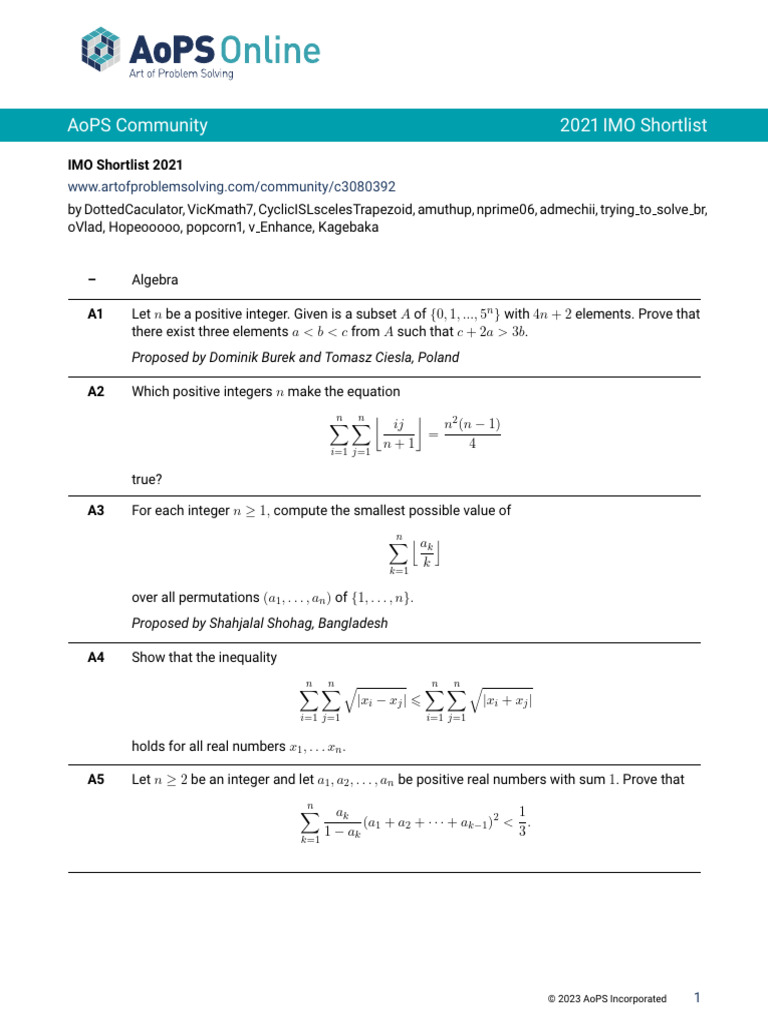2021 IMO SL | PDF | Triangle | Circle