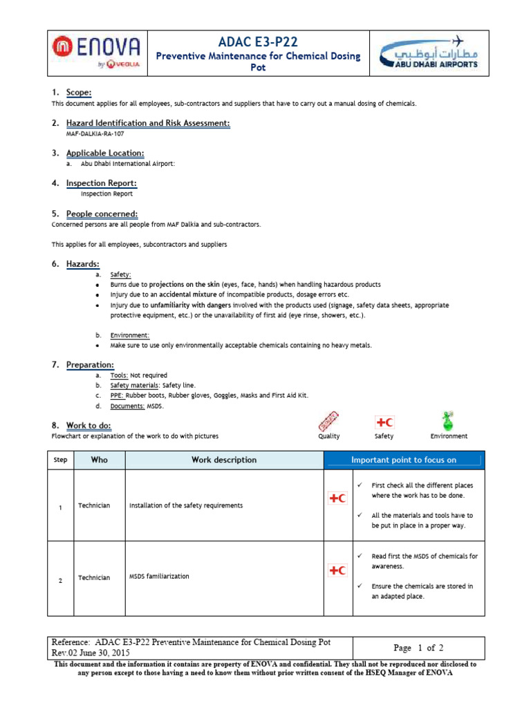 ADAC E3-P22 Chemical Dosing Pot R2 | PDF | Personal Protective ...