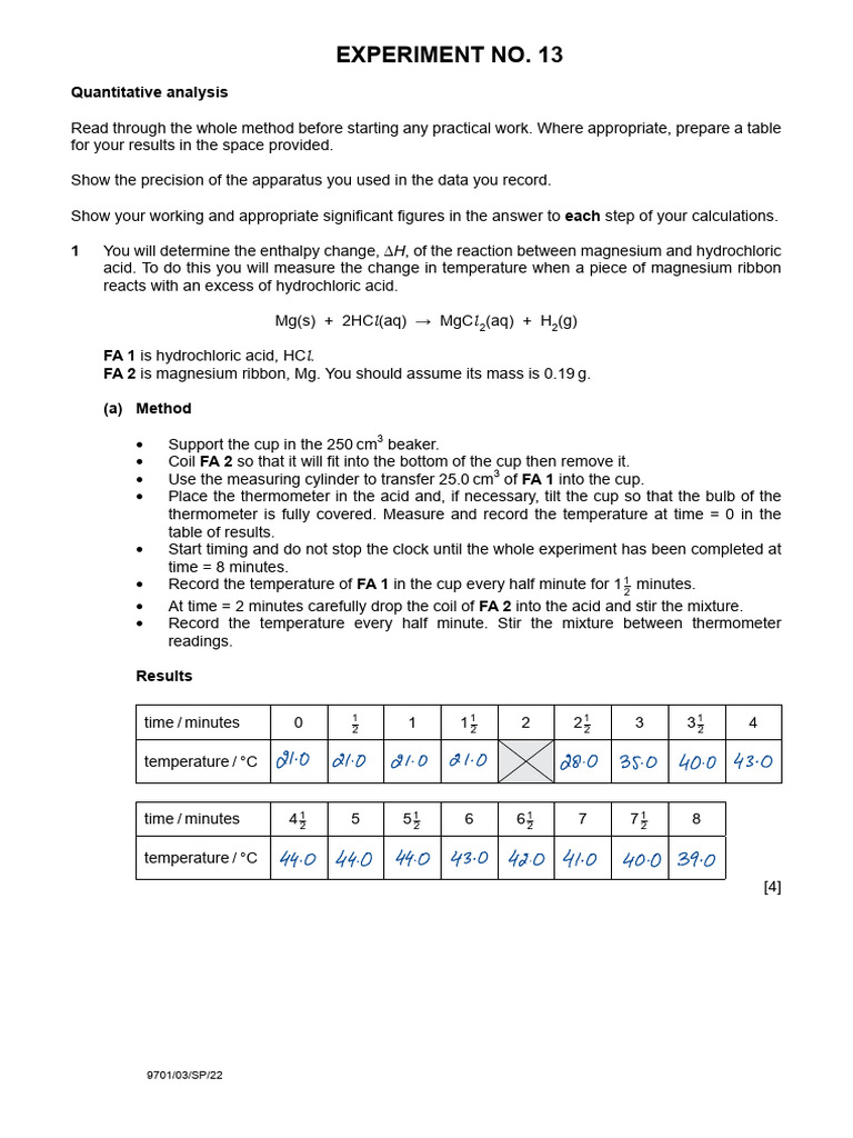 Experiment-No.-13. Enthalpy Change With Graph | PDF | Acid | Temperature