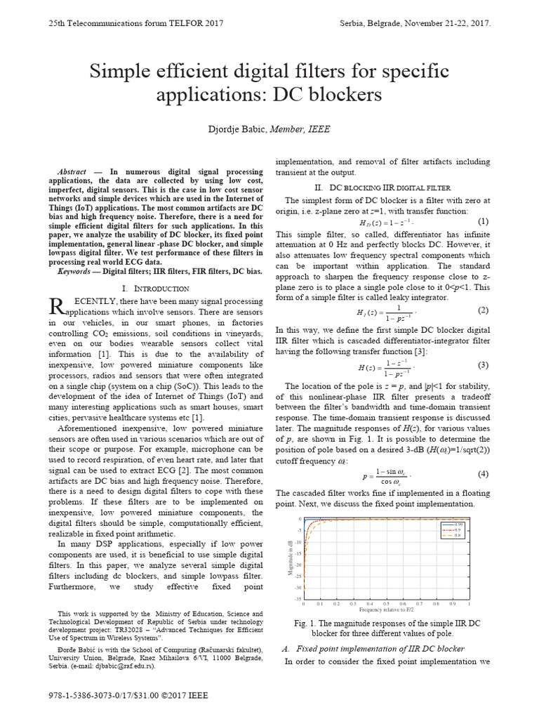 Simple Efficient Digital Filters For Specific Applications DC Blockers | PDF | Filter (Signal ...
