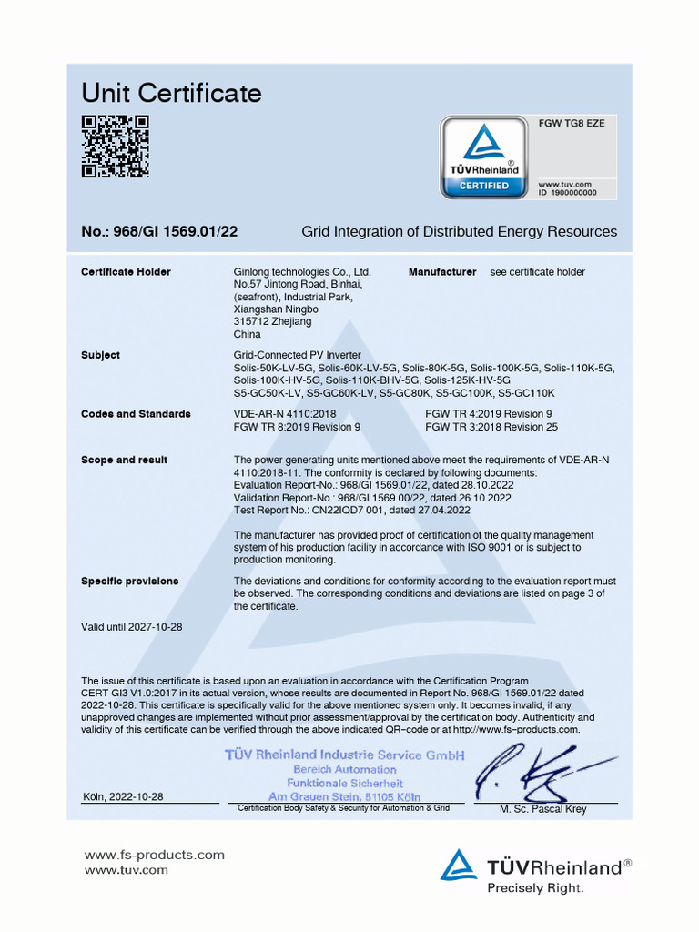 Unit Certificate: No.: 968/GI 1569.01/22 | PDF | Alternating Current ...