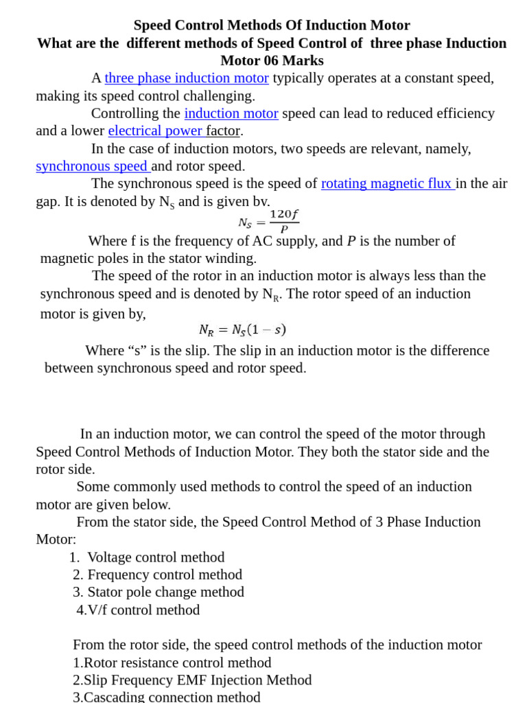 Speed Control Methods of Induction Motor | PDF | Electric Motor ...