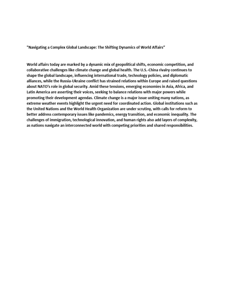 Navigating A Complex Global Landscape | PDF