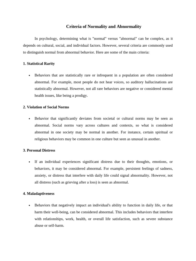 Criteria of Normality and Abnormality | PDF | Abnormal Psychology | Social Psychology