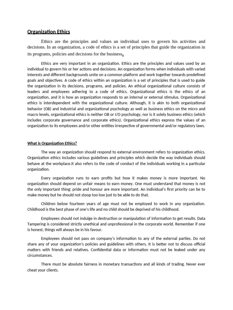 Understanding Organizational Ethics | PDF | Business Ethics ...