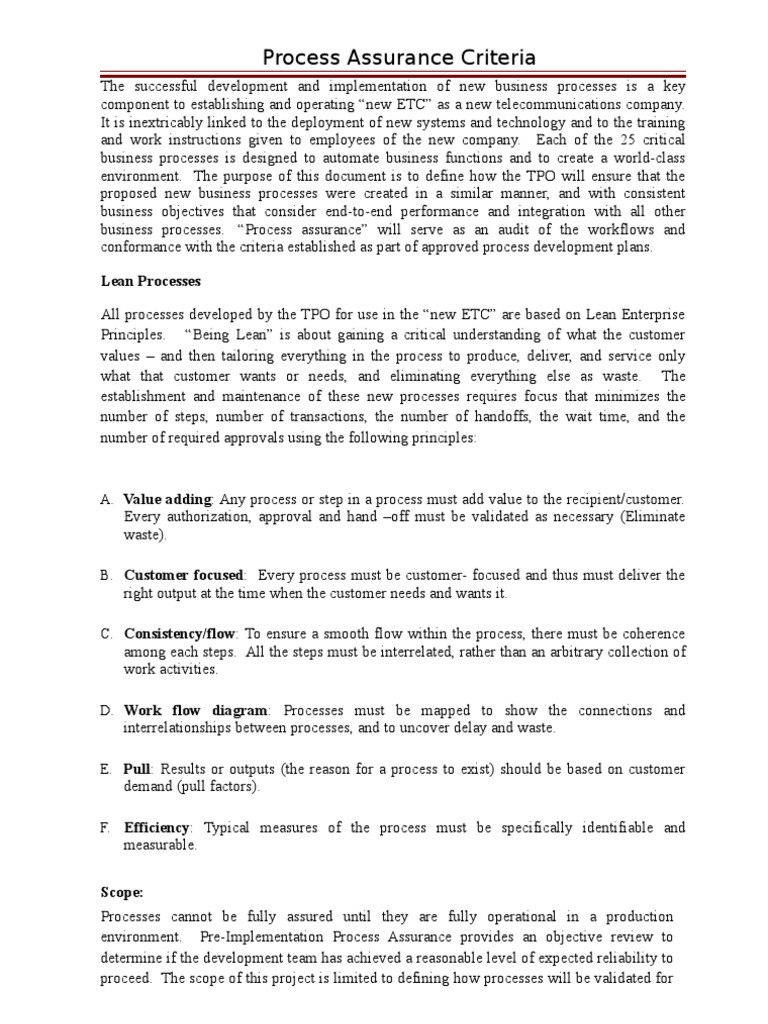 Process Assurance Criteria and Process Asurance Process Activity List ...