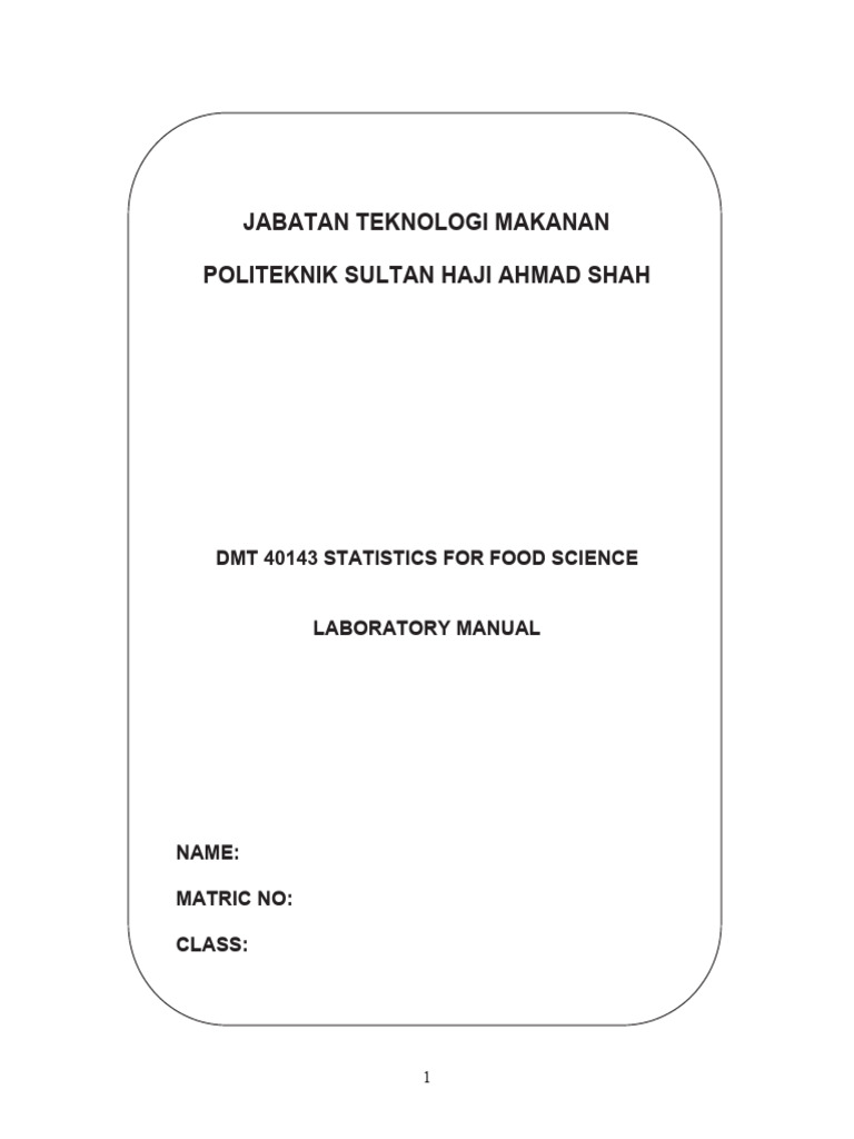 Food Science Statistics Lab Manual | PDF
