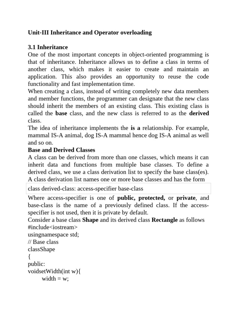 Unit 3 1 Pdf Inheritance Object Oriented Programming Class
