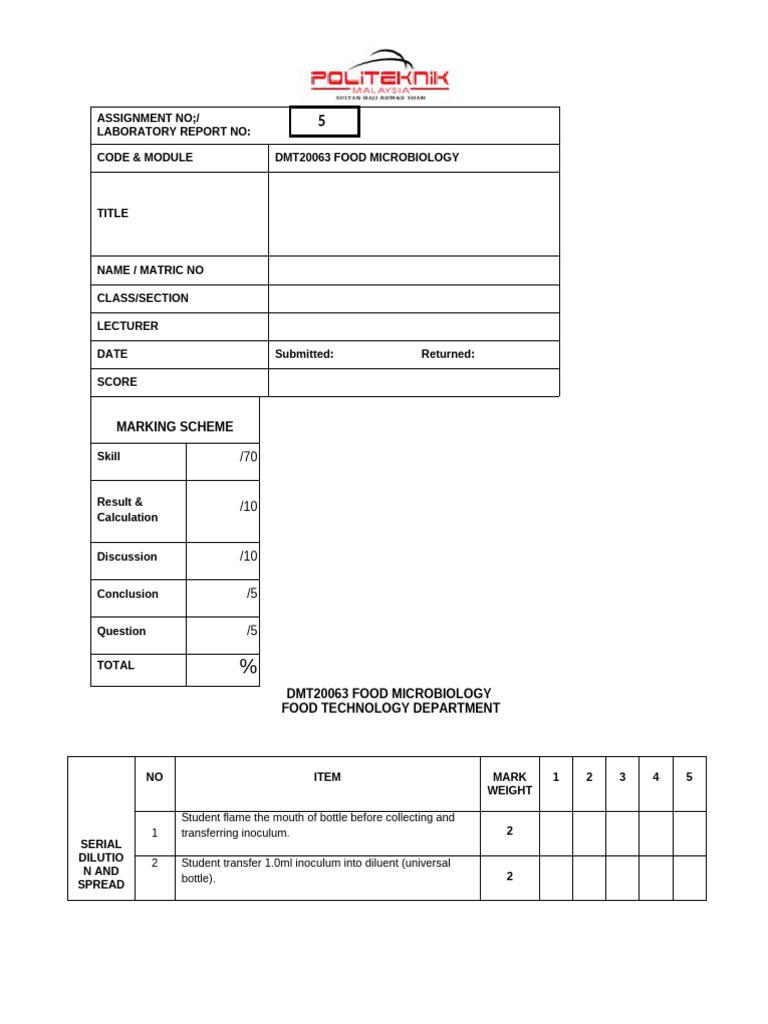 DMT20063 FM Lab Report Template 2023 (L5) | PDF
