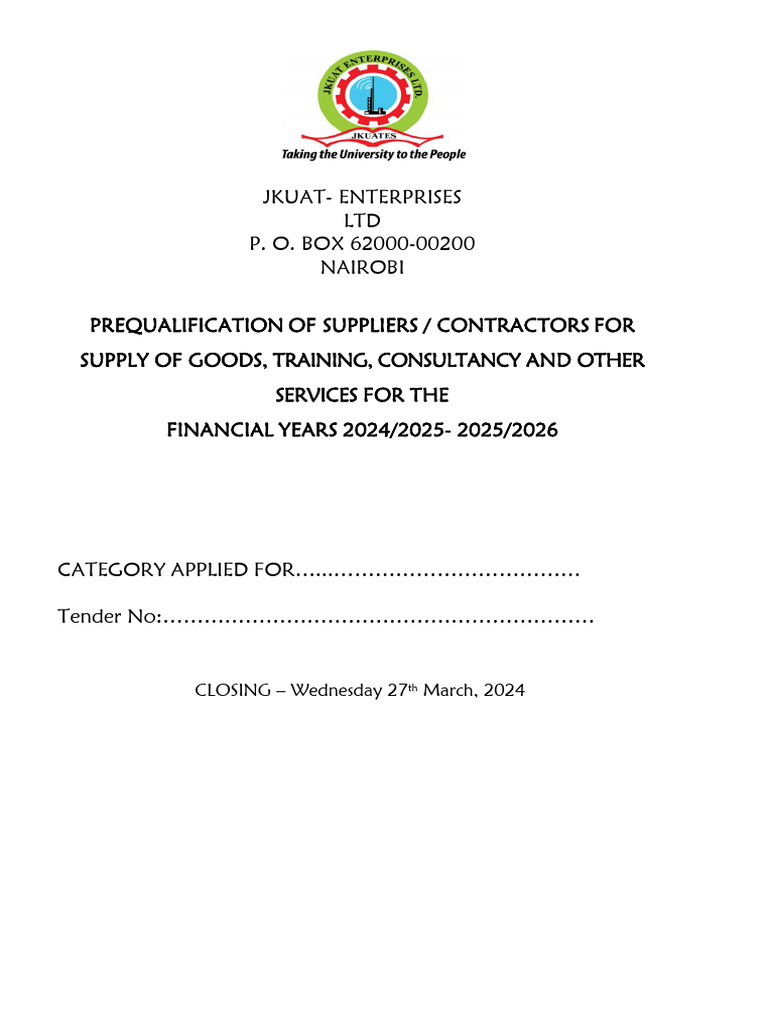 JKUATES Prequalification Document | PDF | Joint Venture | Procurement