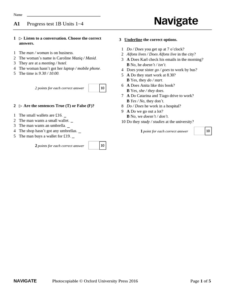 Progress Test 1B | PDF | Linguistics