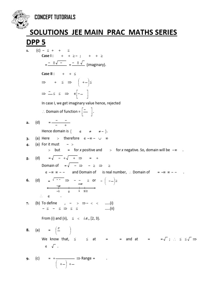 Solutions Jee Main Prac Maths Series Dpp05 | PDF | Functions And Mappings | Mathematical Relations