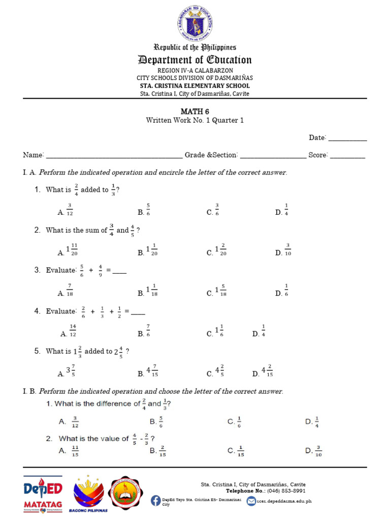 MATH 6_ST1_Q1 | PDF