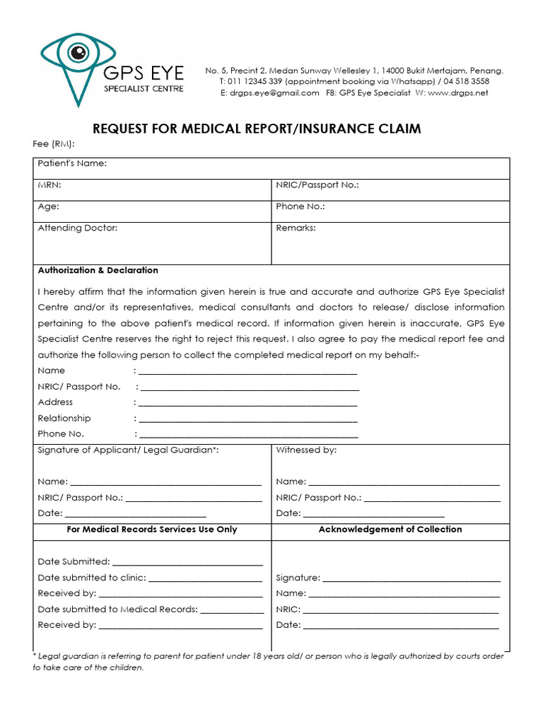Medical Report Request Form Template | PDF | Medical Record | Public ...