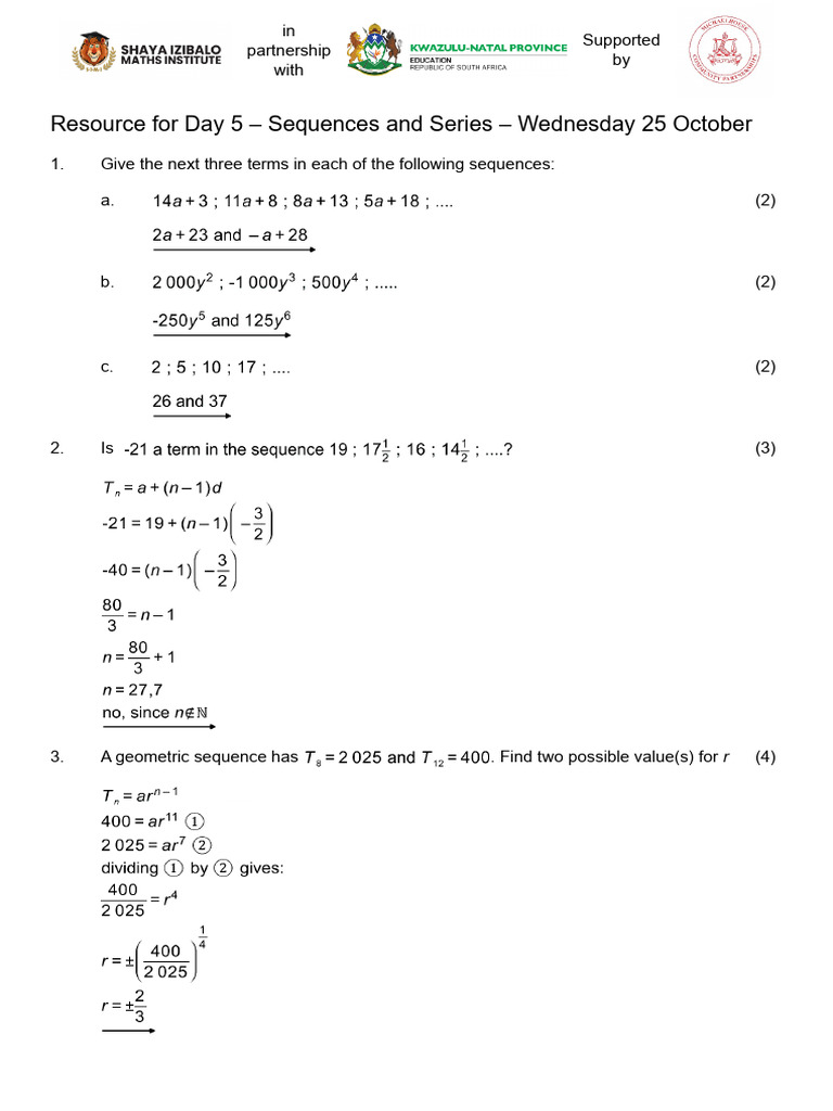 Resource for Day 5 MEMO | PDF | Sequence | Discrete Mathematics