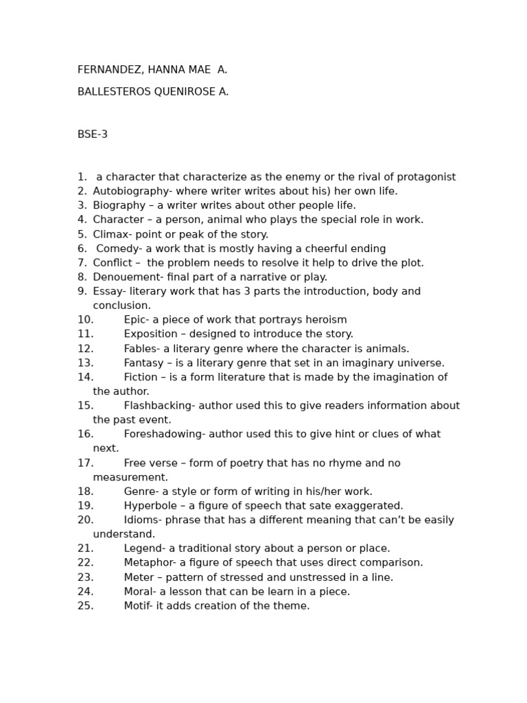 Literary Terms and Definitions Guide | PDF | Poetry | Narration