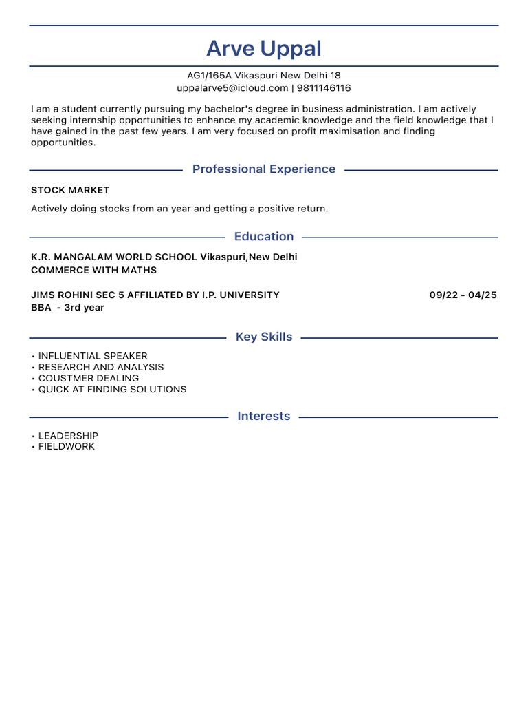 Arve Uppal Resume | PDF