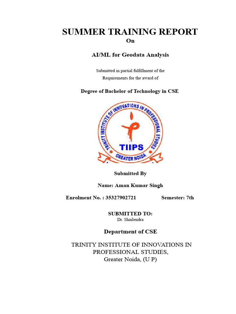 AKS Summer Training Report | PDF | Machine Learning | Geographic Information System
