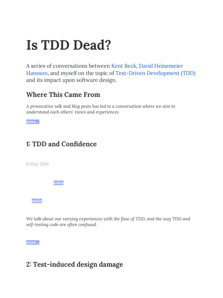 Is TDD Dead | PDF | Career & Growth | Computers