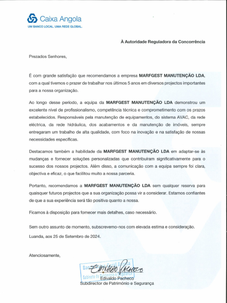 Carta de Recomendação BCGA | PDF