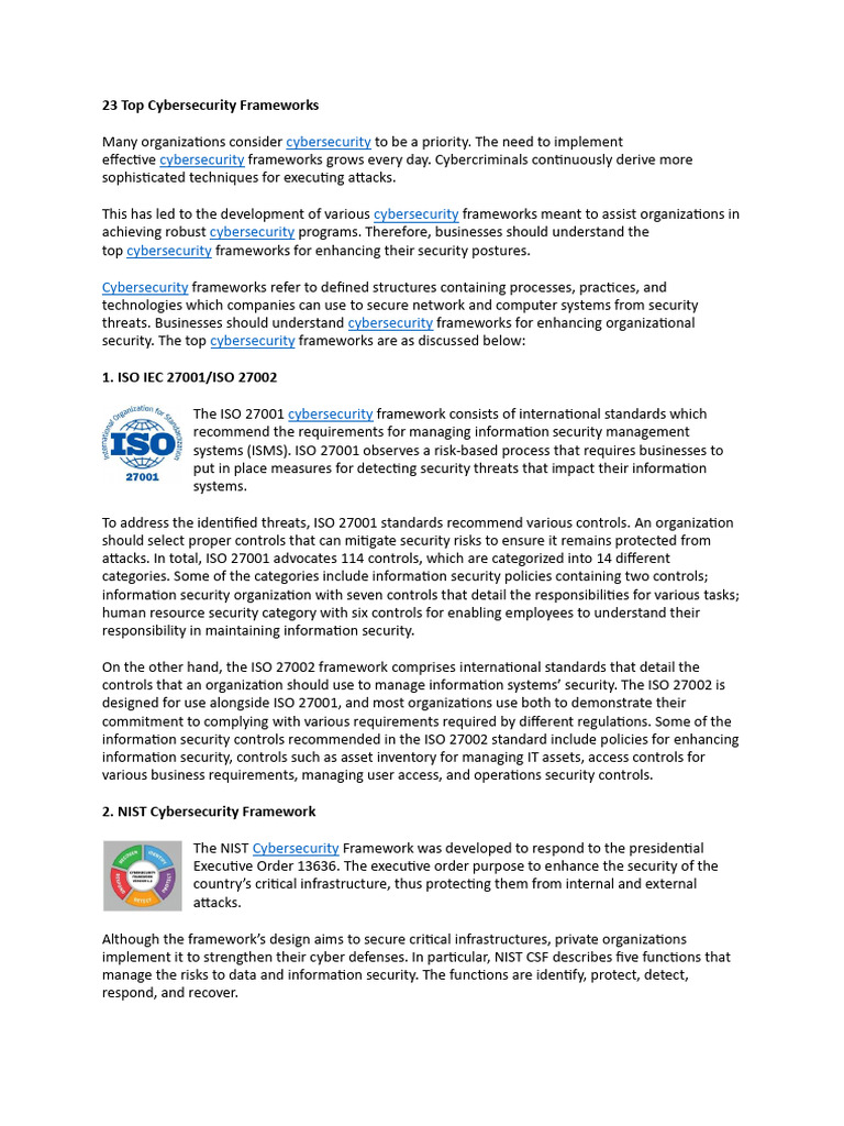 23 Top Cybersecurity Framework | PDF | Computer Security | Security