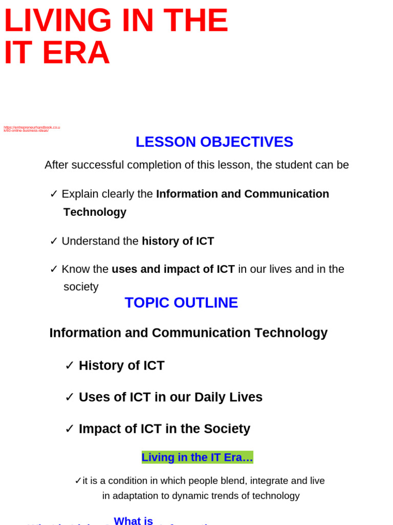 Lesson 1 - Introduction To Information and Communication Technology ...
