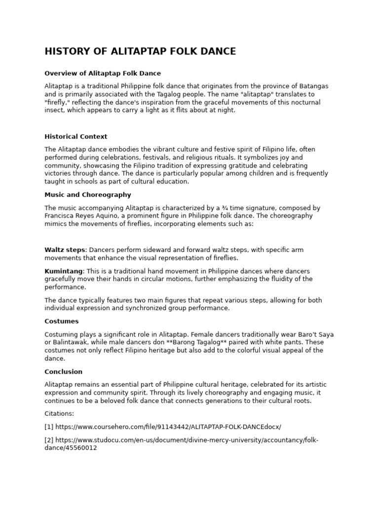 History of Alitaptap Folk Dance | PDF