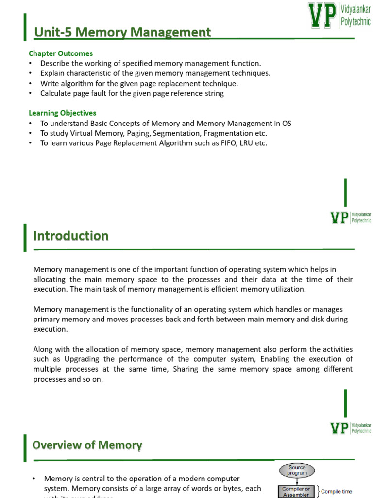 PPT-Unit-5 Memory Management | PDF | Computer Data Storage | Process (Computing)