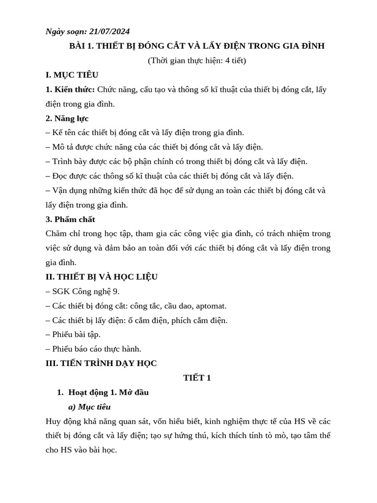 1) Giáo Án 1 CN9.1. 2024-2025 | PDF