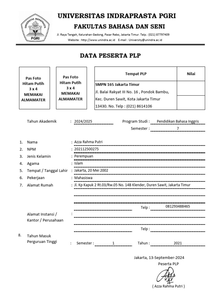 Data Peserta PLP SMPN 165 Jakarta | PDF