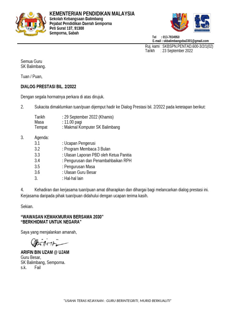 Surat Dialog Prestasi 2 | PDF