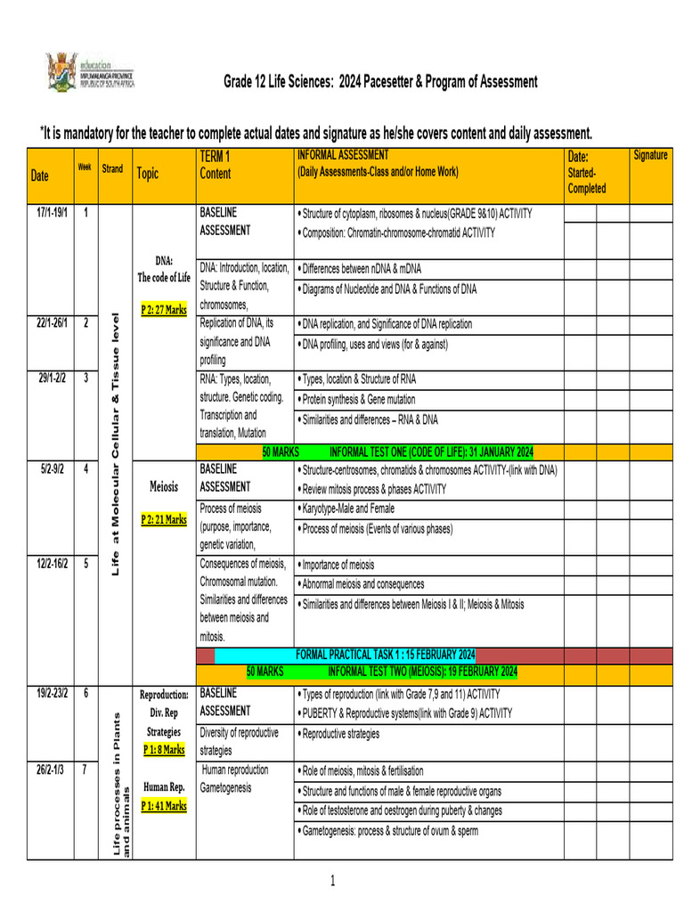 PACE SETTER Grade 12 2024 | PDF | Genetics | Dna